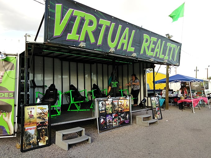 Modern meets vintage at this virtual reality booth, where curious shoppers can time-travel between browsing decades-old collectibles and experiencing tomorrow's technology.