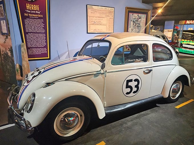 Herbie the Love Bug sits ready for action, his racing number 53 proudly displayed. This VW Beetle with personality proves some stars don't need dialogue to steal scenes.