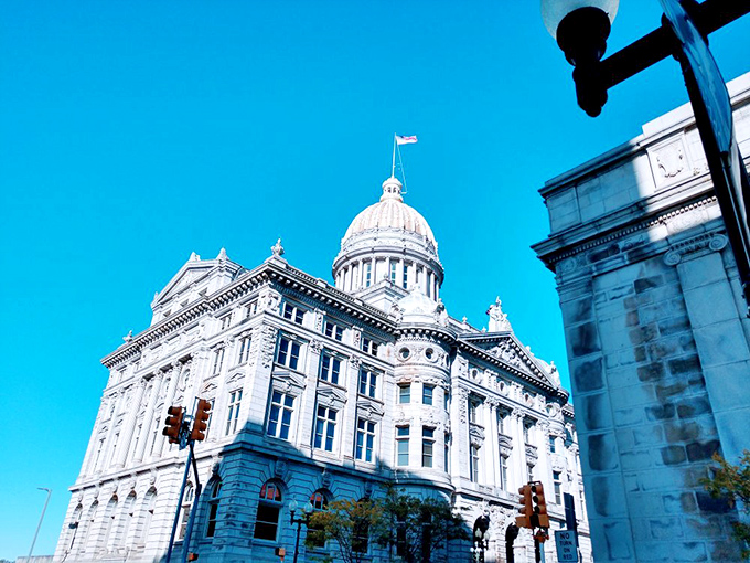 The magnificent Westmoreland County Courthouse stands like a European palace against a brilliant blue sky. Government buildings just don't get more photogenic than this.