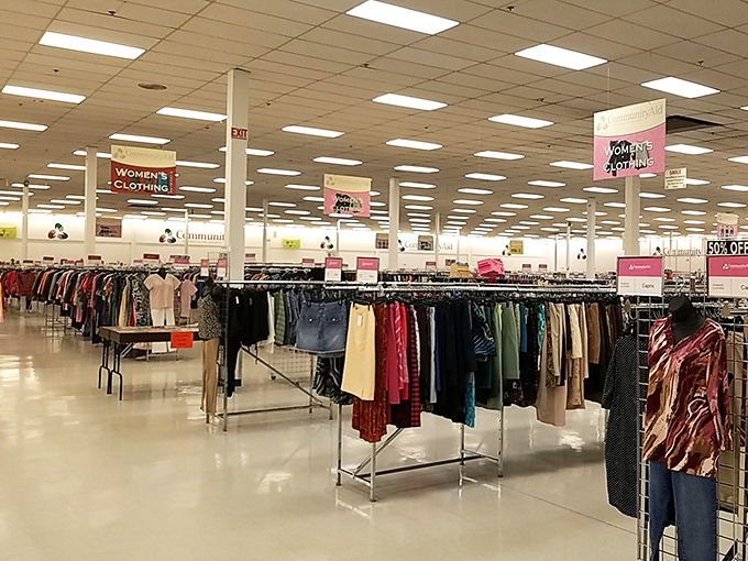 Endless racks of women's clothing stretch across the bright, organized floor&mdash;each item waiting for its second chance to make a fashion statement.