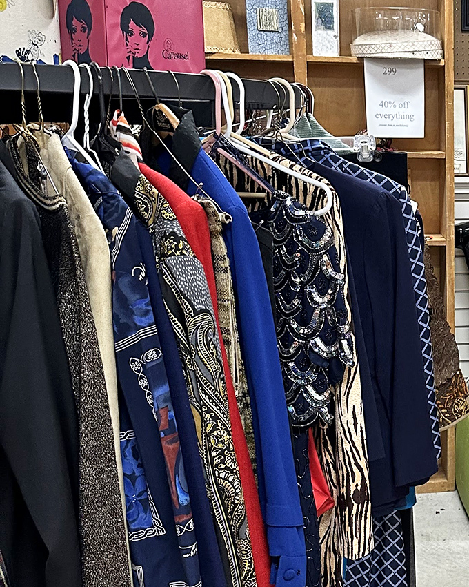 Fashion time travel at its finest! These vintage garments hang like chapters of American style history, each with stories woven into their fabrics.