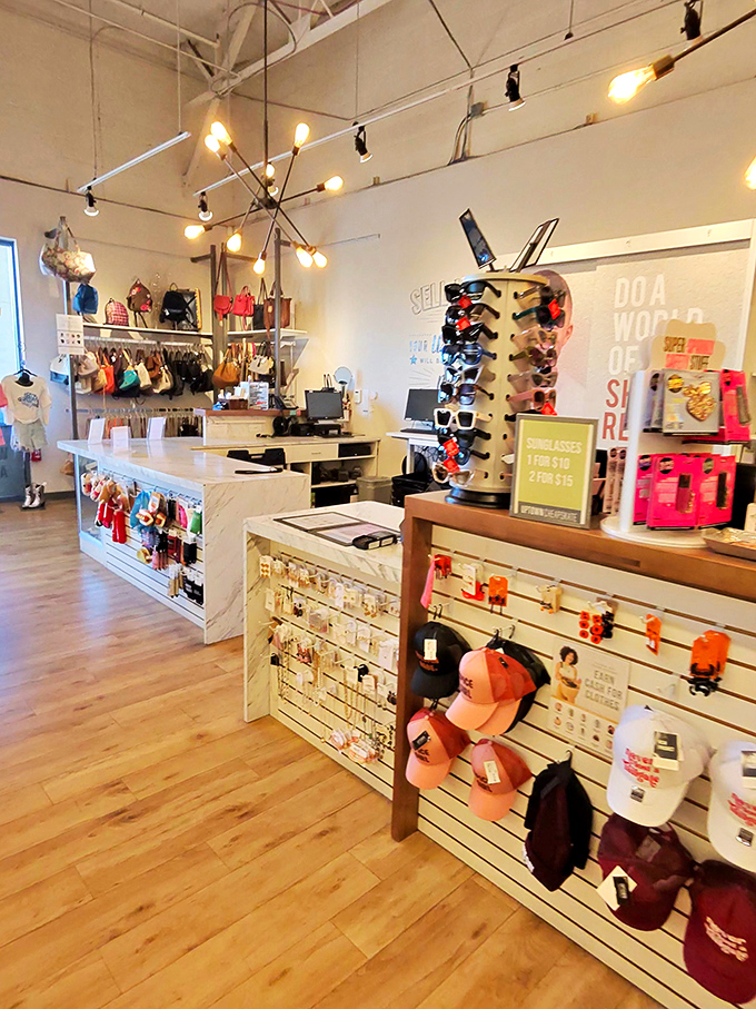 Modern lighting and sleek displays transform secondhand shopping into a boutique experience worth savoring.