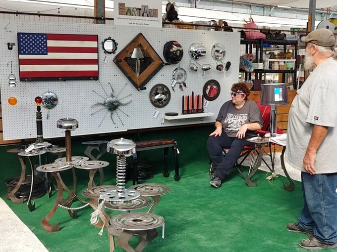 Where motorcycle parts find artistic afterlife. These metal masterpieces prove one person's junk truly becomes another's sculptural treasure.