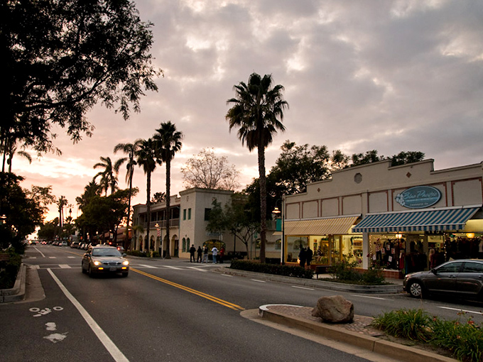 Linden Avenue at dusk transforms into a postcard-perfect scene where small-town charm meets coastal cool in a delightful golden-hour embrace.