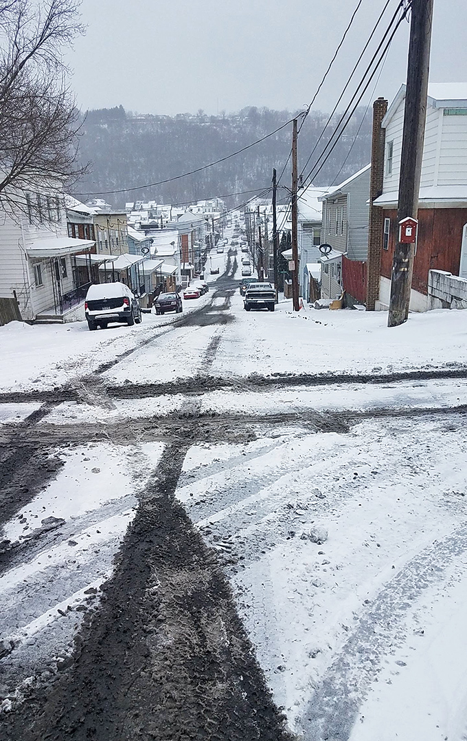 Winter in Shenandoah transforms steep streets into what locals jokingly call "natural selection hills." The postcard-worthy vista makes the slipping risk almost worth it. 
