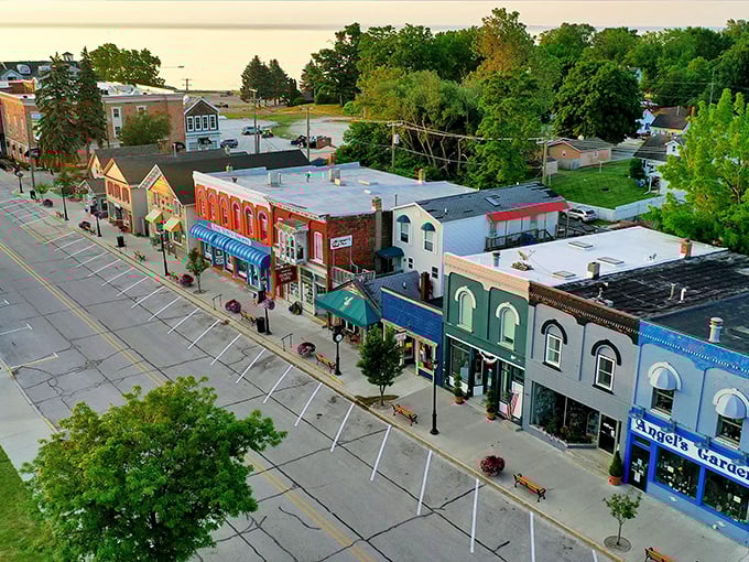 From above, Lexington reveals its perfect layout&mdash;charming downtown buildings nestled against the blue expanse of Lake Huron, nature's ultimate backdrop.