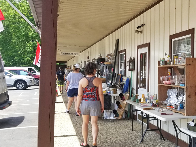 Treasure hunters browse the outdoor displays, where one person's "just some old stuff" becomes another's "I've been looking for this my whole life!"