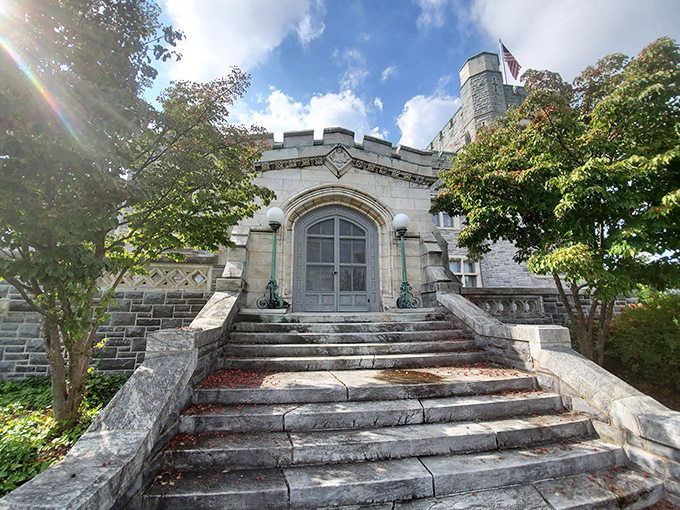 The grand entrance beckons visitors up worn stone steps that have witnessed over a century of footsteps. Each one tells a story of Alliance's gilded past. 