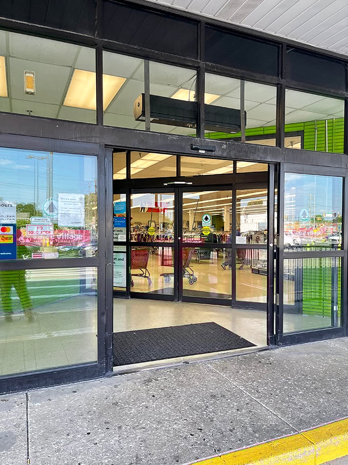 Step through these doors and kiss your afternoon goodbye. The entrance to Value Village promises adventures in secondhand splendor.