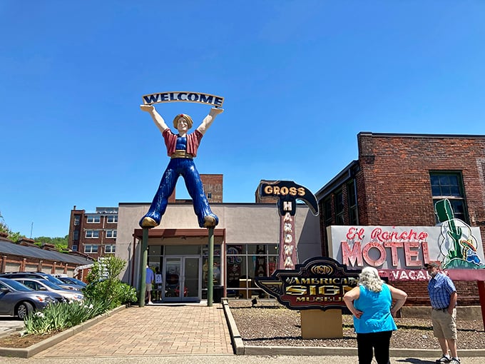 The Big Boy of welcomes! This towering fiberglass greeter strikes a pose that says "Come on in!" better than any flashing sign ever could.
