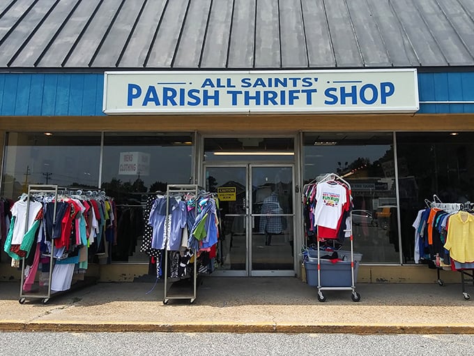 Clothing racks stand at attention outside, offering a colorful preview of the bargain wonderland within&mdash;like appetizers before a feast of finds.