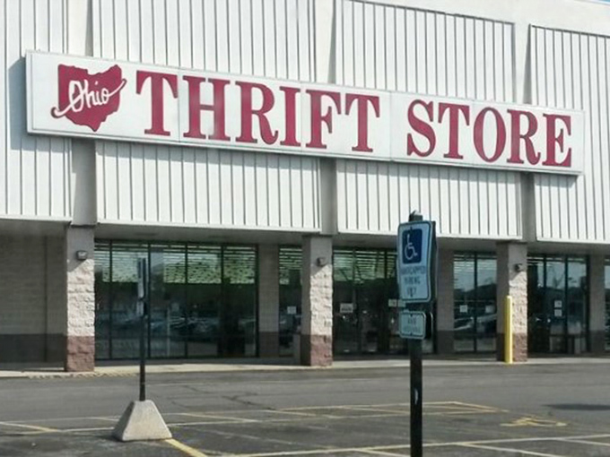 That iconic Ohio silhouette promises a distinctly Buckeye brand of thrifting adventures&mdash;no passport required for this epic journey.