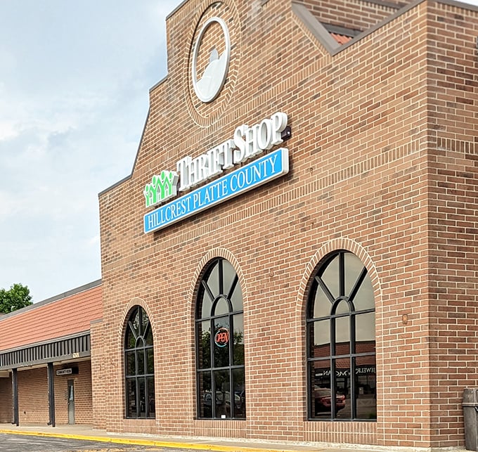 Architectural details like these elegant arched windows elevate Hillcrest beyond typical thrift store aesthetics, promising treasures that match the impressive exterior.