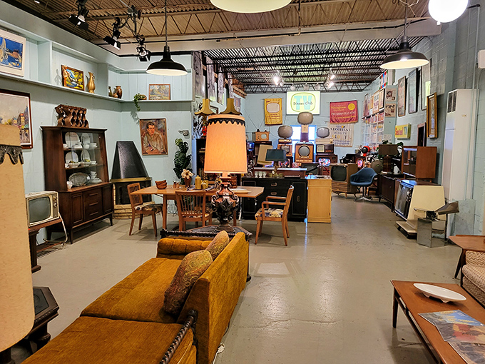 A perfectly preserved living room scene that makes you wonder if the Brady Bunch might drop by for cocktails any minute now.
