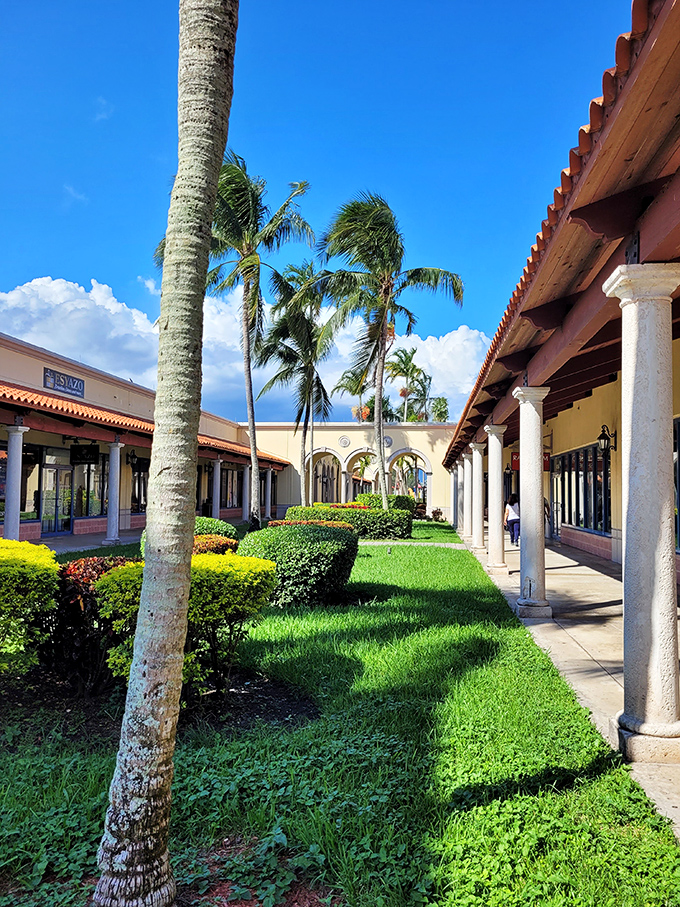 Nature doesn't take a backseat here. Lush landscaping creates peaceful corridors between stores, offering moments of tropical tranquility between purchases.