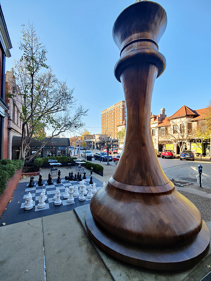Nothing says "we take chess seriously here" quite like a towering wooden king greeting visitors.