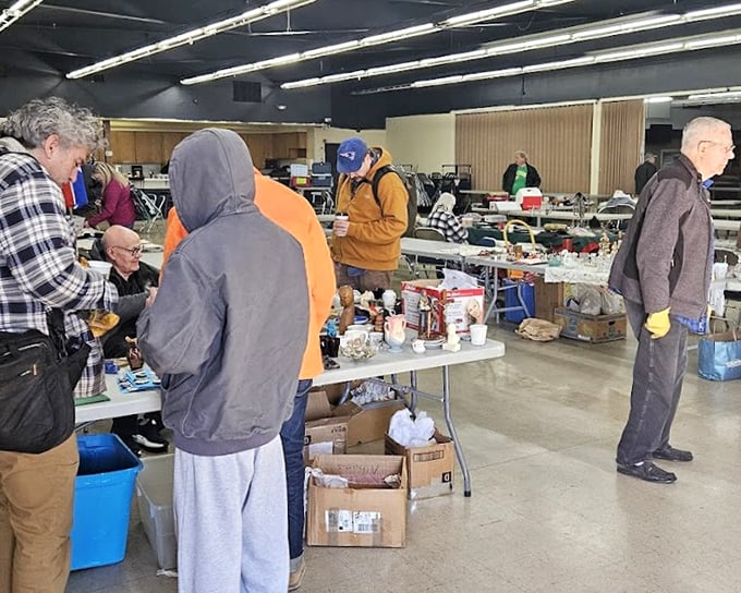 The indoor hunting grounds—where fluorescent lights illuminate yesterday's treasures and tomorrow's conversation pieces. Every table tells a different story.