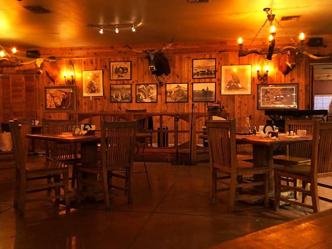 Step inside and you're transported to the Old West&mdash;wood-paneled walls adorned with cowboy art create the perfect backdrop for serious steak enjoyment.