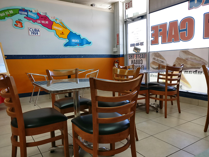 Simple decor with a colorful Cuban map sets the stage - this place knows priorities: focus on the food, not the frills.