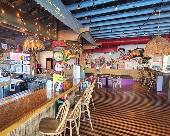 Tiki huts, string lights, and bamboo accents transform this Ohio eatery into a coastal getaway. Vacation vibes without the airfare!