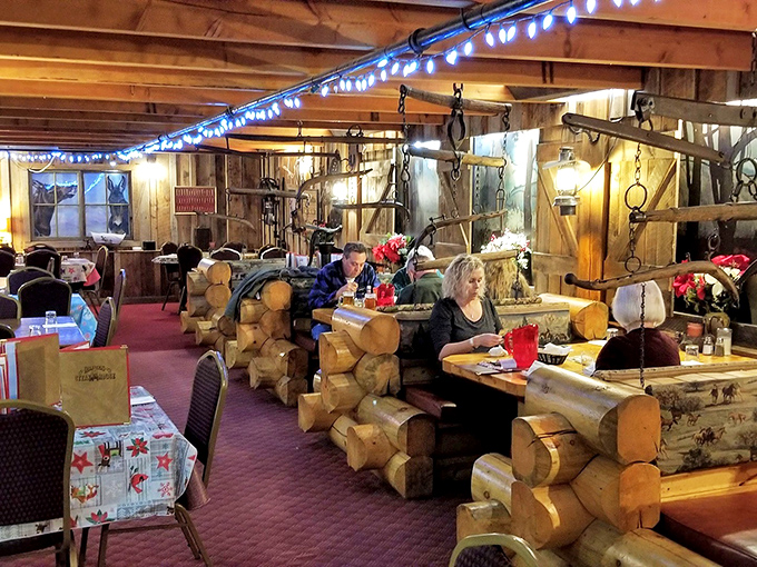 Log cabin chic meets Western authenticity inside, where every wooden beam and string light creates the perfect backdrop for carnivorous adventures.