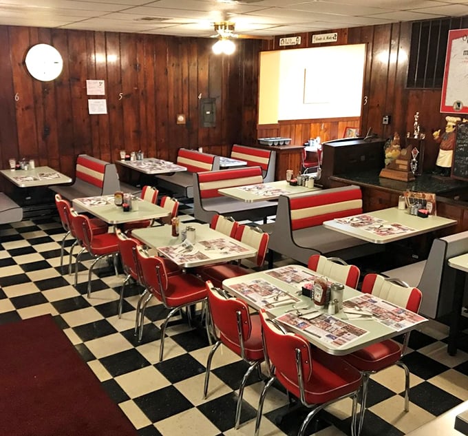 Time travel isn't possible, except when you step onto this checkerboard floor surrounded by wood paneling and cherry-red vinyl booths.