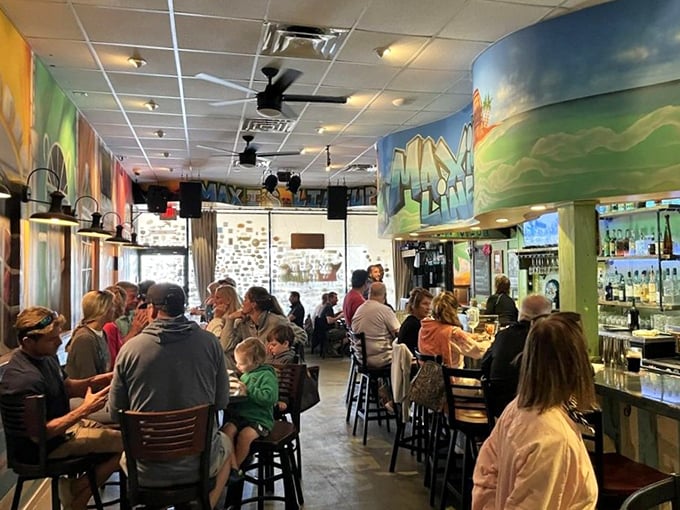 Inside, vibrant murals and bustling energy create the perfect backdrop for the flavor explosion that's about to hit your palate.