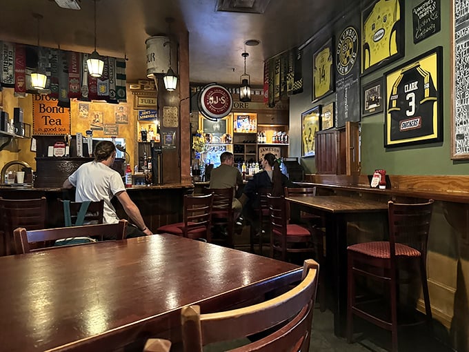 Step inside and you're transported across the Atlantic &ndash; dark wood, vintage memorabilia, and that unmistakable pub ambiance that whispers "stay awhile."