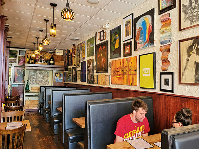 Art gallery meets comfort food haven. The walls tell stories while the booths cradle conversations that have spanned generations of Mansfield diners.