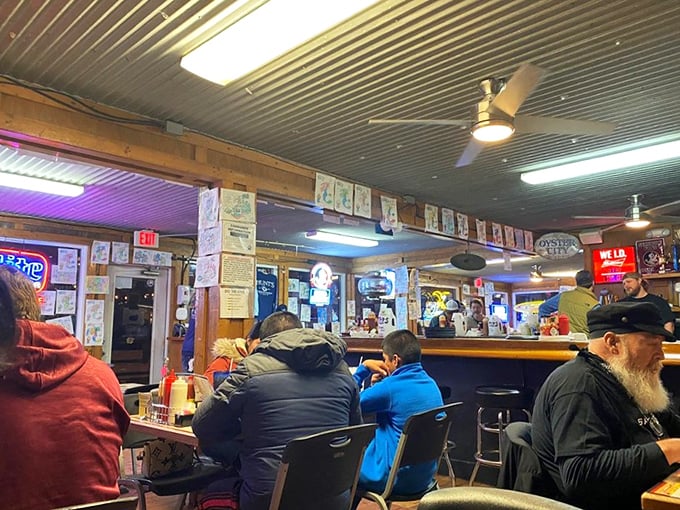 Inside Hunt's, the metal ceiling and well-worn bar tell stories of decades of seafood lovers finding their happy place in this no-frills paradise.