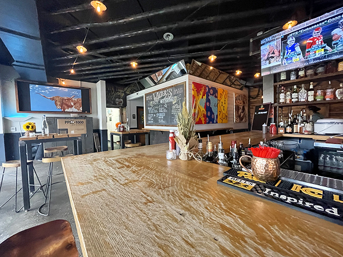 Inside, industrial-chic meets Southern comfort. The bar's wooden surface has probably heard more barbecue declarations of love than a Memphis wedding chapel.