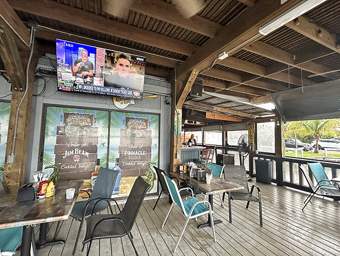 Rustic wooden beams and casual seating create that perfect "I've discovered something special" vibe that makes vacation stories worth telling.