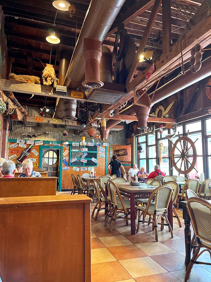 Inside, nautical treasures hang from every beam. It's like someone gave a fisherman's attic a restaurant license—and thank goodness they did!