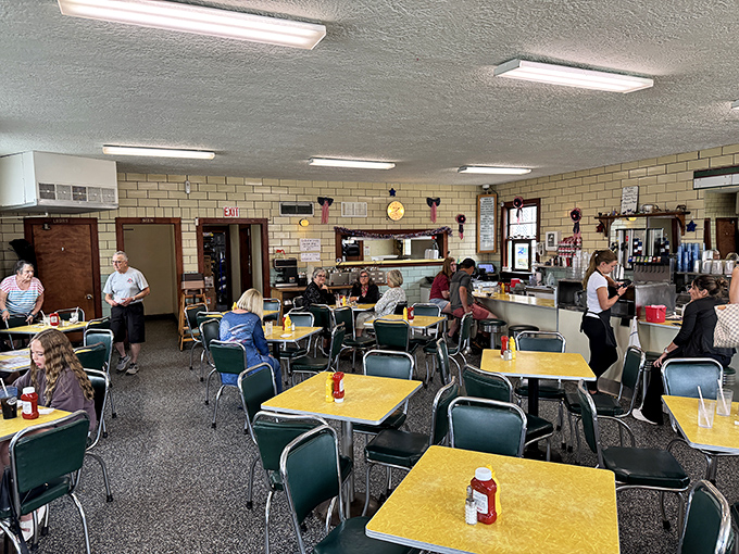 Inside, yellow Formica tables and classic diner chairs create the perfect stage for ice cream memories. This isn't trendy&mdash;it's timeless.