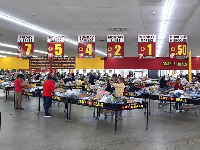 The daily pricing countdown hangs like game show instructions, turning ordinary shopping into a strategic mission. Friday's $7 gamble or Wednesday's 50-cent sure thing? 