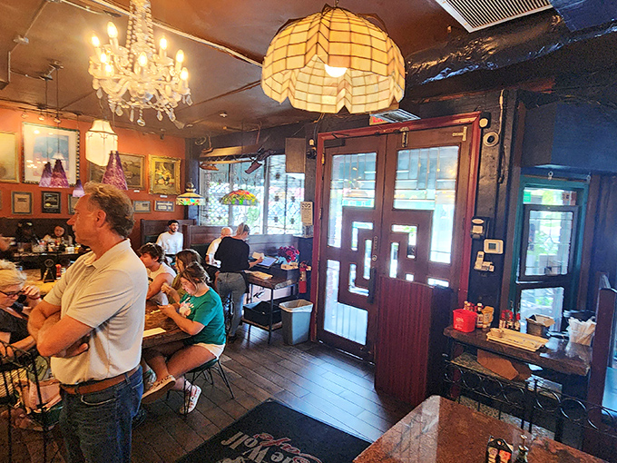 Step inside and you're transported to a wonderland of chandeliers, vintage lamps, and eclectic artwork&mdash;like dining in your fascinating great-aunt's living room.