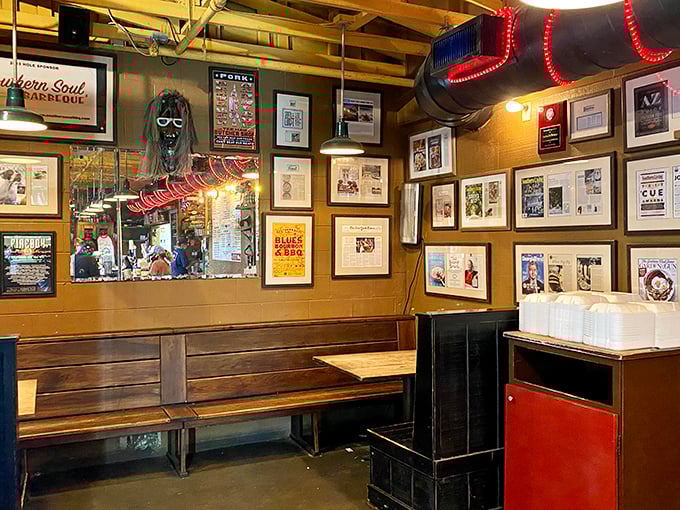 Wall-to-wall barbecue glory &ndash; where every framed article and award tells the story of smoke-infused perfection that keeps the faithful returning.