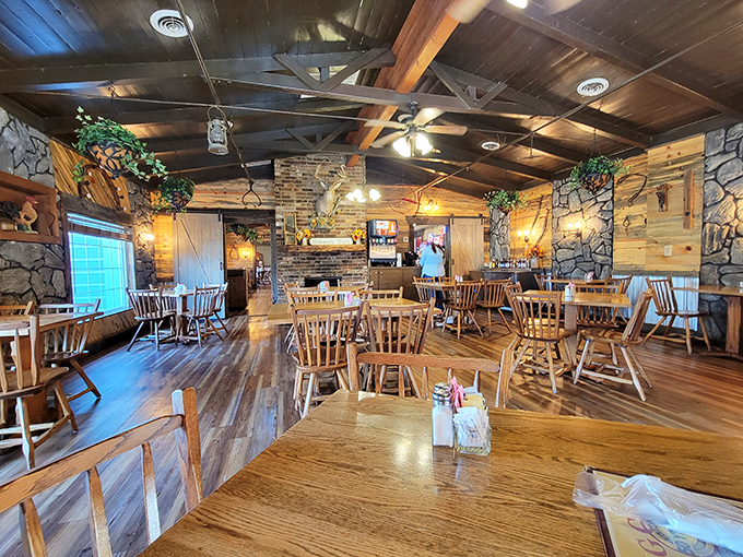 Rustic wooden beams, stone walls, and country charm create the perfect backdrop for the food memories you're about to make.