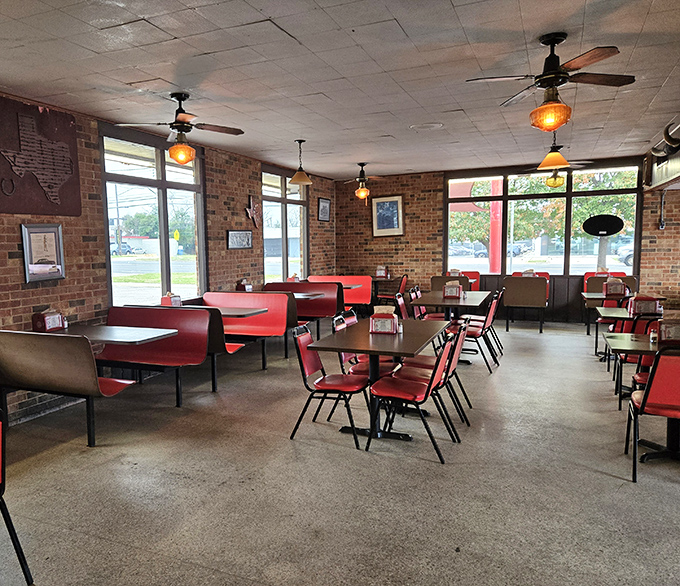 Red vinyl booths and exposed brick walls create the perfect backdrop for your burger pilgrimage. No Instagram filter needed&mdash;this is authentic vintage cool.