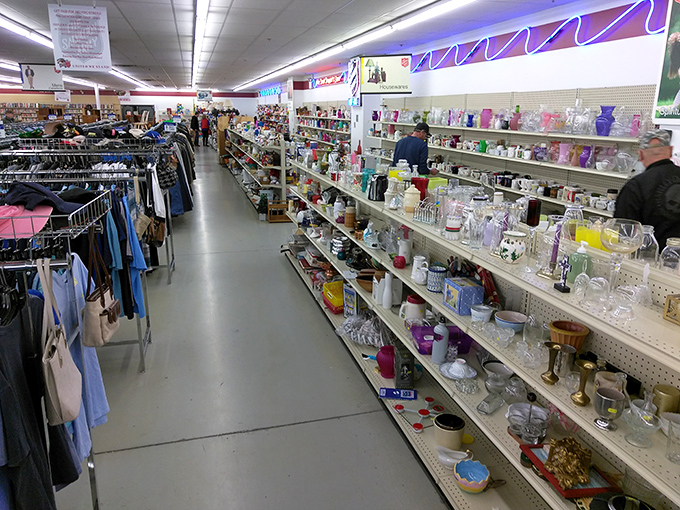 color-coded clothing racks that make finding your next favorite shirt surprisingly efficient. That vintage Hawaiian print is calling your name. 