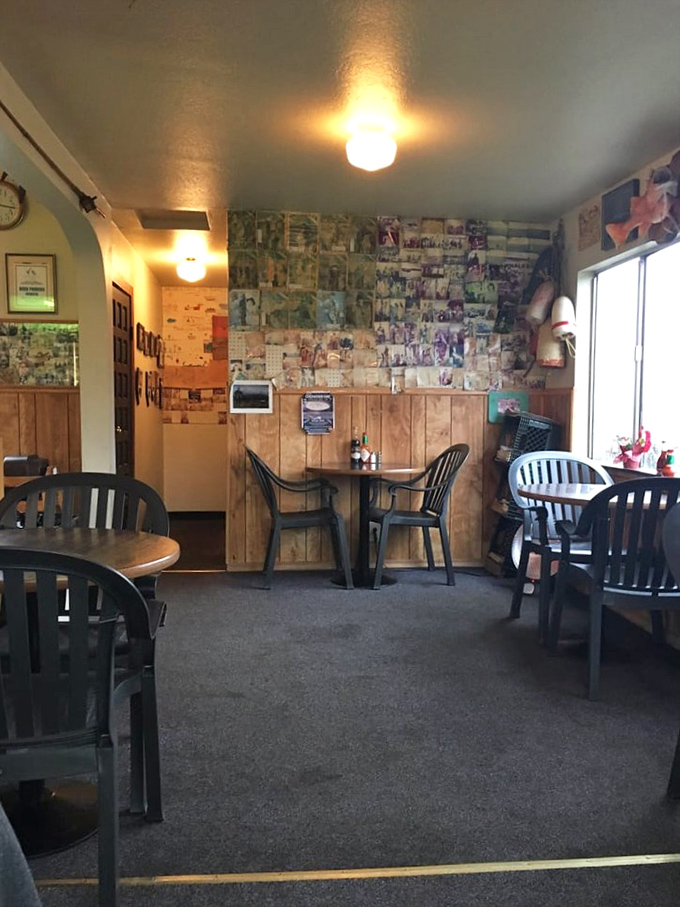 Inside, it's "coastal grandma" meets "working fisherman's break room"&mdash;walls papered with memories and wooden wainscoting that's absorbed decades of seafood stories.