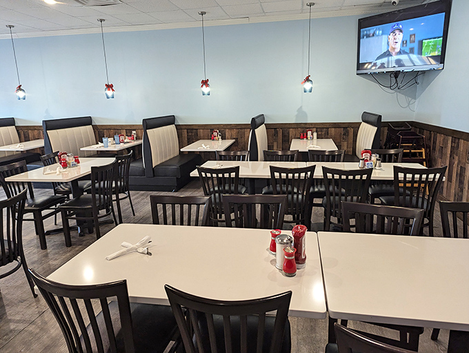 Inside, wood paneling and comfortable booths create that perfect "everybody knows your name" atmosphere where breakfast conversations flow as freely as the coffee.