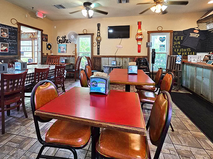 No white tablecloths here—just honest wood, comfortable seating, and the promise of smoky delights to come. This is BBQ's natural habitat.