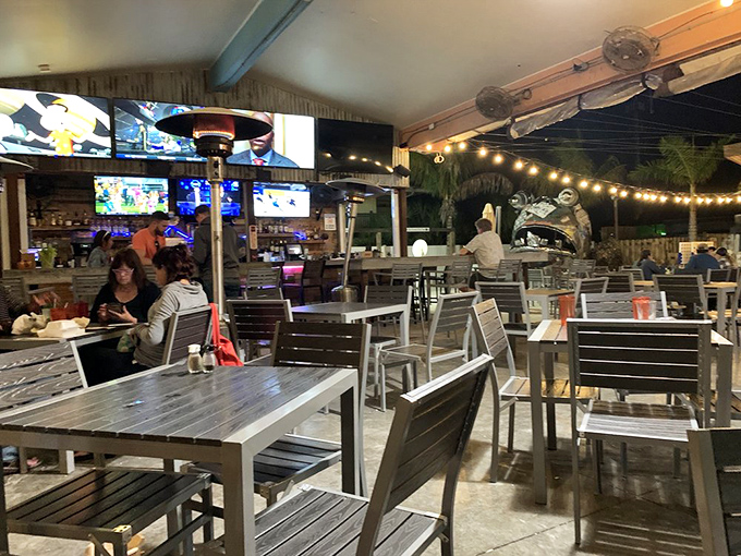 Inside, rustic meets comfortable where string lights create magic and grouper dreams come true.