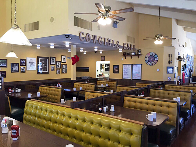 Golden booths that have cradled countless happy diners await inside, where western charm meets morning comfort in a symphony of breakfast possibilities.