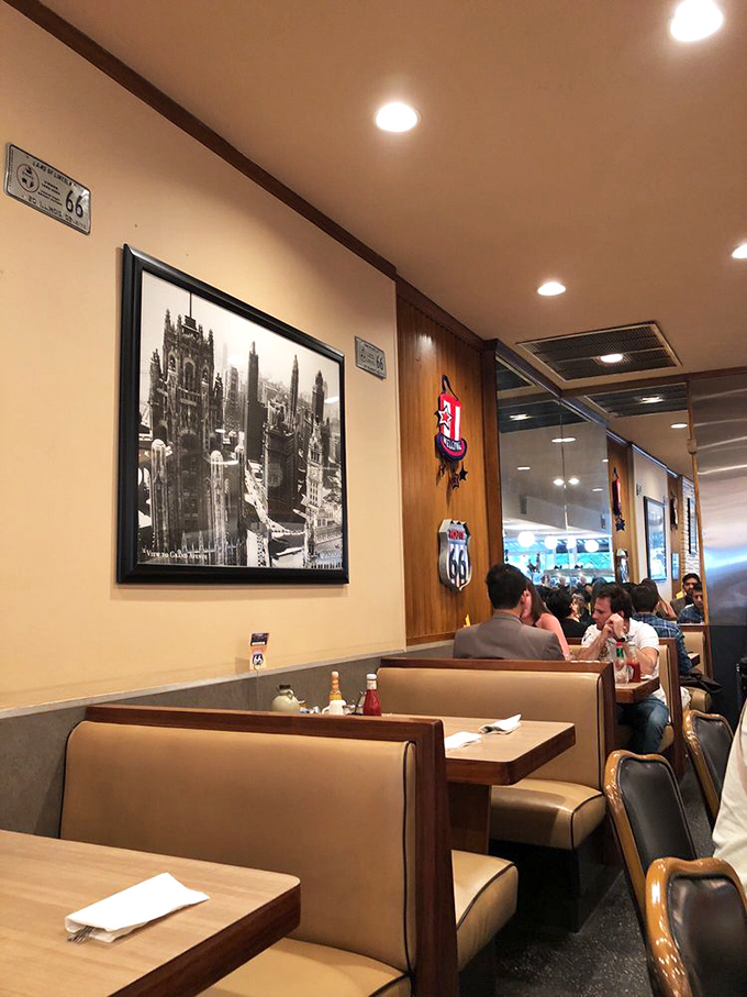 Classic diner booths where strangers become friends over coffee. The Route 66 memorabilia isn't manufactured nostalgia&mdash;it's earned its place on these walls.