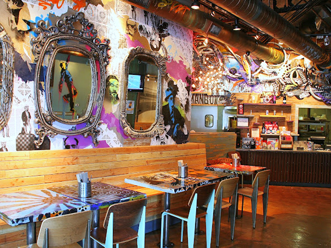 Where art gallery meets eatery &ndash; vintage mirrors against graffiti-splashed walls create a dining space that feeds your eyes before the food arrives.
