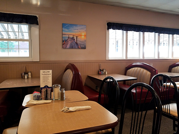 Classic diner comfort with booths that have cradled generations of hungry Ohioans. That lakeside sunset photo isn't just decor&mdash;it's a promise.