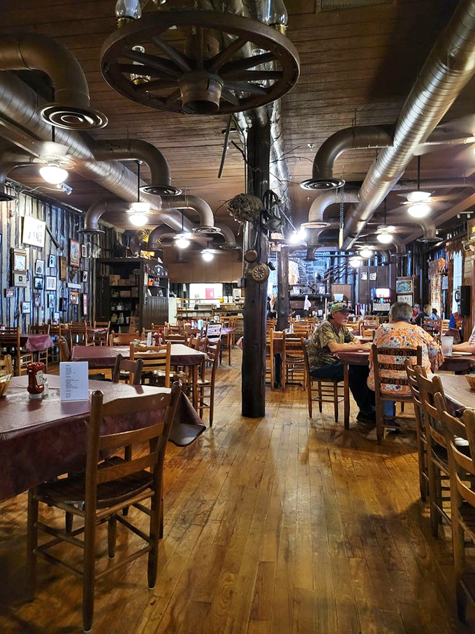 Rustic wooden interiors transport you to a simpler time when firefighters gathered around these very tables after battling blazes.