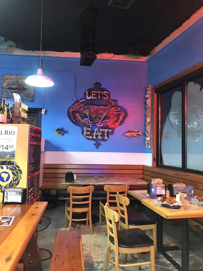 Blue walls and that commanding "LET'S EAT" crab sign&mdash;not so much a suggestion as the universe's most delicious directive.